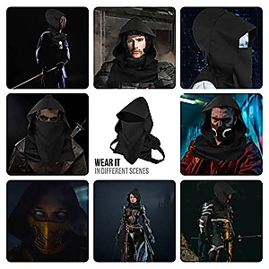 Cyberpunk Rogue Cowl Hood Scarf, Winter Neck Warmer Ghostface Costume Assassin Costume Hood Unisex Renaissance Costume Cloak for Cosplay and Sun-proof Outdoor Daily Wear