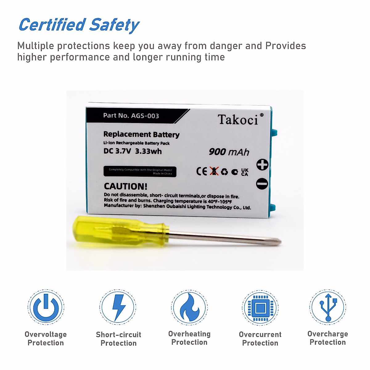 TAKOCI Replacement Battery for NTD Advance SP GBA SP AGS-001,fit Part No SAM-SPRBP AGS-003