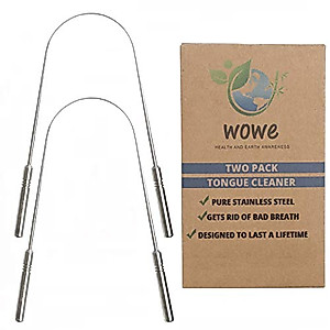 Wowe Lifestyle Tongue Scraper Cleaner - Eco-Friendly Metal - Get Rid of Bad Breath, and Halitosis - Pack of 2 (Stainless Steel)