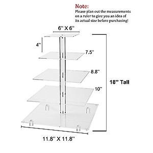Jusalpha 5 Tier Square Cupcake Stand - Premium Cupcake Holder - Acrylic Cupcake Tower - Ideal for Weddings Birthday Parties, Candy Bar Decor 5SF-S (LED Light Option: Battery)…
