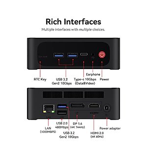 Beelink SER5 MAX Mini PC, AMD Ryzen 7 5800H (8C/16T, up to 4.4GHz), 32GB RAM DDR4 1TB NVME M.2 SSD, Mini Desktop Computer Support 4K@60Hz/WiFi6/BT5.2/DP1.4/HDMI/Type-C/Gaming PC