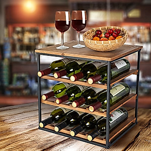 Wine Rack Countertop Tabletop Wine Holder - Rustic Wine Stand 12 Bottle Freestanding Storage Display Wine Cabinet