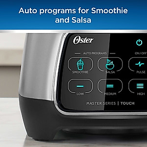 Oster Touchscreen Blender, 6-Speed, 6-Cup, Auto-program -for Smoothie, Salsa, 800W, Multi-Function blender, 2143023 & 2-Slice Toaster, Black/Stainless Steel