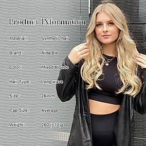Aida ble Mixed Blonde Long Wave Wig for Women -26inch Middle Part Long Curly Wig Heat Resistant Synthetic Hair Looking Natural, Fiber Wig for Daily Party Use