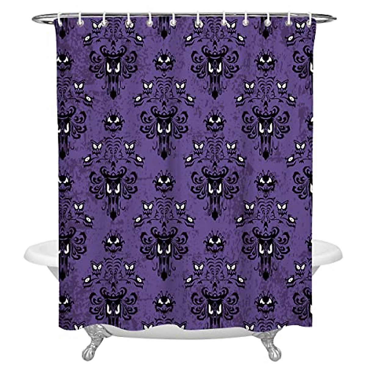 BestLives Halloween Shower Curtain 72 x 72 Inches Haunted Mansion Ghost Purple Bath Curtain Waterproof Polyester Fabric Bathroom Curtain with 12 Hooks-L8