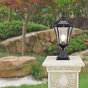 MODEBHD European Vintage Glass Lantern Pillar Column Light External Rainproof Aluminum Landscape Waterproof Retro Column Lamp Outdoor Table Lamp Lawn Garden Fence Lights Street Post Light