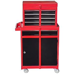 Wolf Rolling Garage Workshop Tool Organizer: Detachable 4 Drawer Tool Chest with Large Storage Cabinet and Adjustable Shelf, Red/Black (WF1204R-RB)