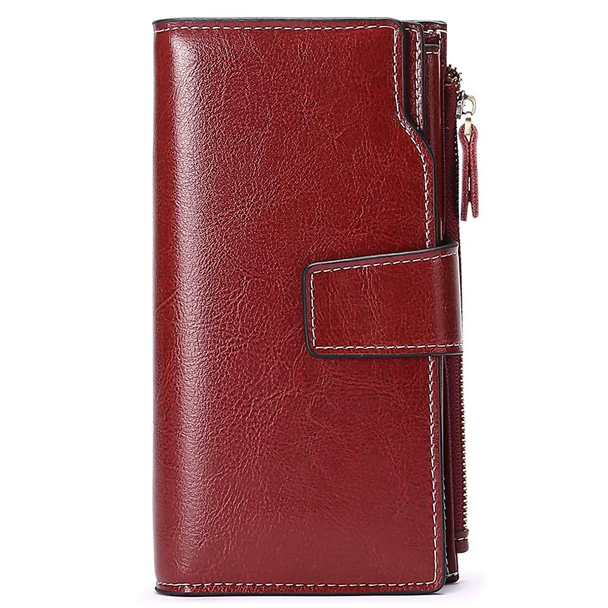SENDEFN Long Women Leather Wallet Clutch RFID Blocking Clutch Card Holder Ladies Purse Zipper Pocket with Gift Box (Red)