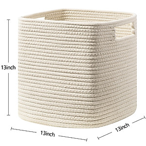 UBBCARE Set of 3 Cotton Rope Basket 13 X 13 X 13 Inches, Woven Storage Baskets for Shelves, Organizing with Handles, Cube Storage Bins for Storage Books, Magazines, Beige
