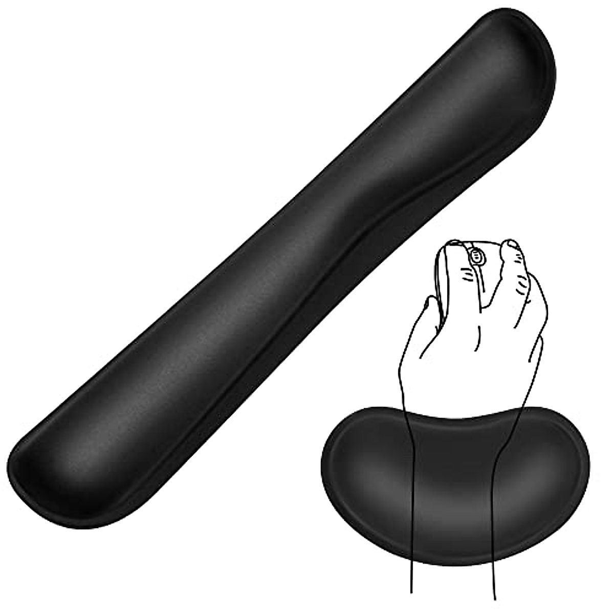 JIKIOU Upgrade Enlarge Gel Memory Foam Set Keyboard Wrist Rest Pad, Mouse Wrist Cushion Support for Office, Computer, Laptop, Mac, Comfortable, Lightweight for Easy Typing Pain Relief, Black