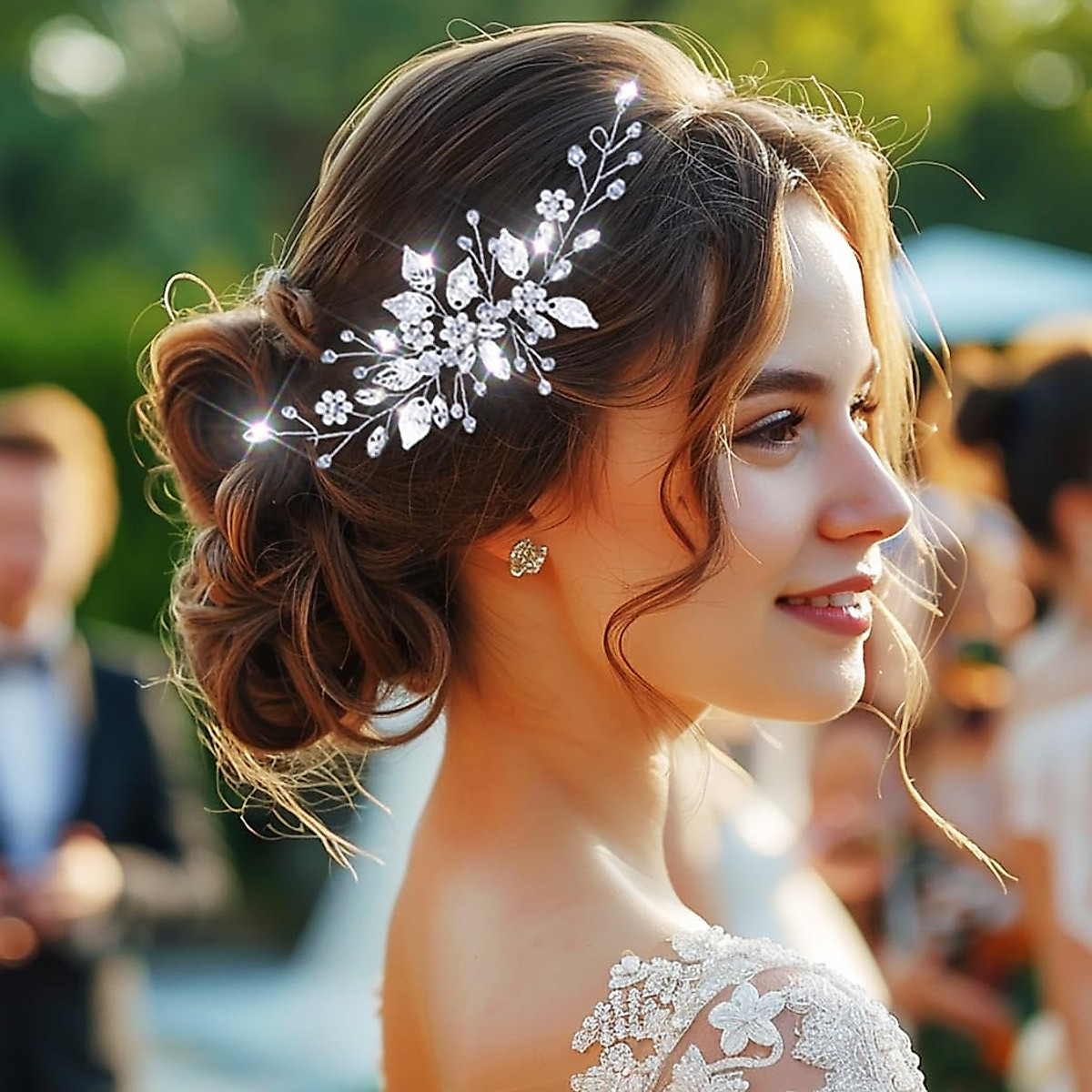 JEAIRTS Leaf Wedding Hair Comb Pearl Flower Bridal Hair Pieces Sparkly Rhinestone Hair Accessories for Women(1-Silver)