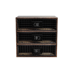 Rae Dunn Desktop Organizer – Light Wood 3 Drawer Mail, Stationary and Letter Holder for Table Top – Chic, Stylish Craftsmanship – Rustic, Country, Farmhouse Style “Letters” Print for Home and Office