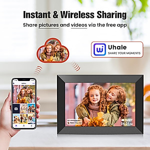 BIGASUO 10.1 Inch WiFi Digital Picture Frame, IPS HD Touch Screen Cloud Smart Photo Frames with Built-in 32GB Memory, Wall Mountable, Auto-Rotate, Share Photos Instantly from Anywhere-Great Gift