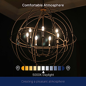 FLSNT 5000K Daylight Dimmable LED Candelabra Bulbs, 60W Equivalent, B11 E26 Base LED Chandelier Light Bulbs, 550LM, 12 Pack