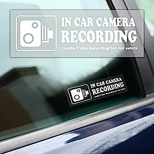 4 Pcs Camera Audio Video Recording Window Cars Stickers, in Car Camera Recording Sticker for Rideshare, Van, Truck, Taxi, Maxi Cab, Bus, Coach Drivers, White 2 x 6 inch, Adhesive Window Sticker Decal