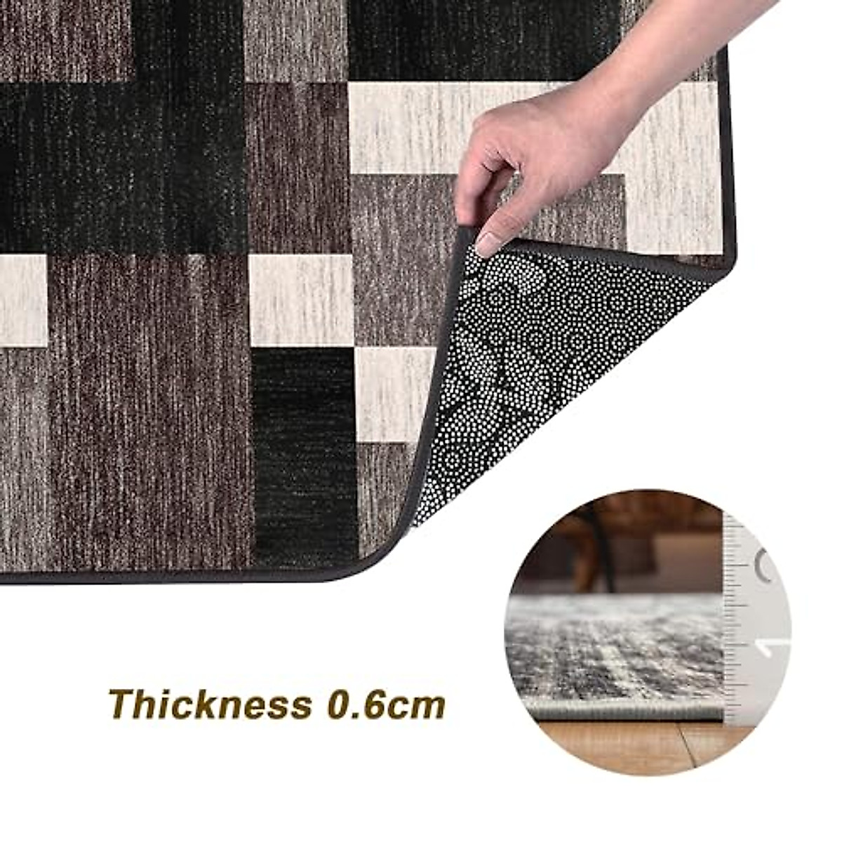 Runner Carpet for Hallway Non Slip Brown Black 4'x5' Patchwork Washable Home Decor Runners for Corridor Kitchen Living Room Hallway Bedroom Entryway Customizable, 1'3"-4' Width