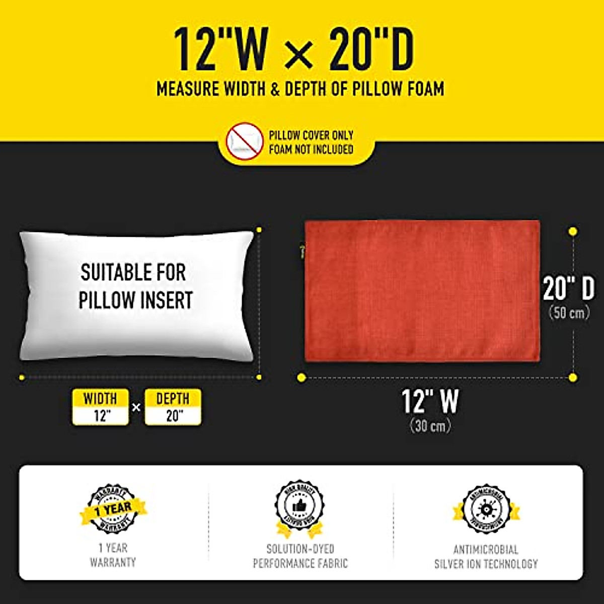 SUNROX FadeShield Outdoor Pillow Covers 12x20 Inch, Pack of 2, Water-, Stain-, UV Fade Resistant Decorative Throw Lumbar Pillow Covers for Patio Furniture Garden Balcony Couch