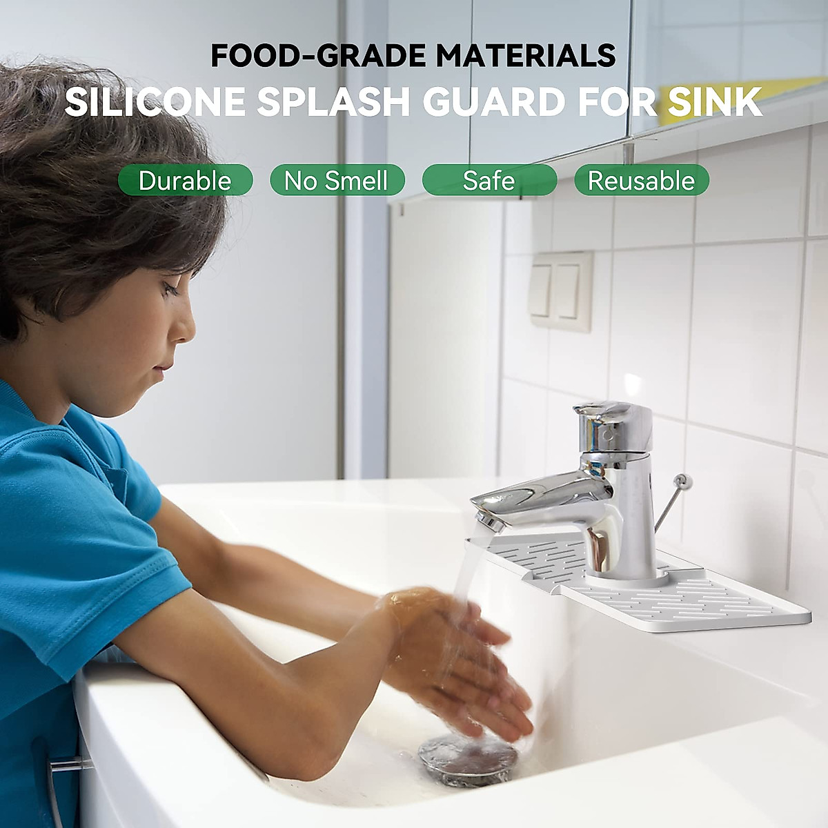 Silicone Faucet Splash Guard, Sink Protectors for Kitchen Sink, 17.71” x 5.9”, Sink Splash Guard Behind the Faucet, Keep Kitchen and Bathroom Sinks Dry,White