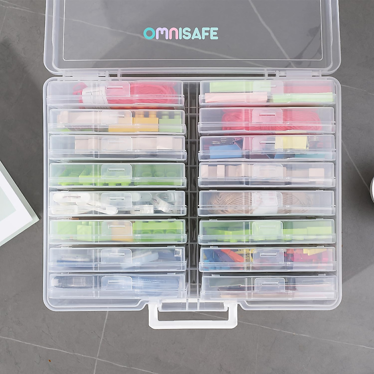 OMNISAFE 4x6 Photo Storage Cases, 16 Inner Plastic Craft Storage Container, Acid-Free Box for Pictures, Crafts, Scrapbooking, Photo Keeper with Handle