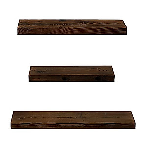 Mark One Home Goods Rustic Farmhouse 3 Tier Floating Wood Shelf - Floating Wall Shelves (Set of 3), Hardware and Fasteners Included (Dark Walnut, 3 Tier)