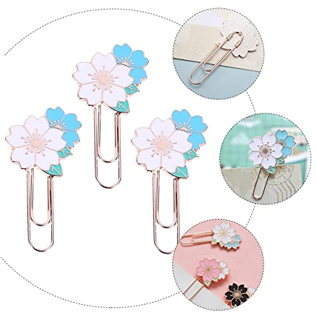 Operitacx 3pcs Cherry Blossom Paper Clip Girl Hair Clips Flower Bookmark Bookmarks for Kids Bulk Antique Bookmark Paper File Clip Holder Reading Bookmark Page Marker Clip Bookmark Clip Metal