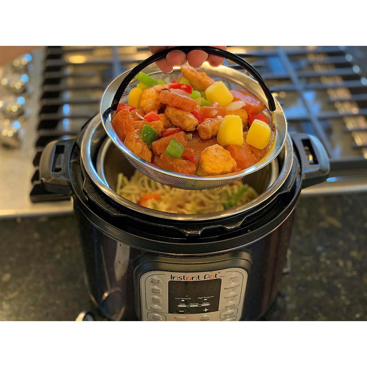 Steamer Basket for Instant Pot Accessories 6 qt or 8 quart - 2 Tier Stackable Fine Mesh 304 Stainless Steel Strainer Basket - Silicone Handle - Vegetable Steamer Insert, Egg Basket, Pasta Strainer