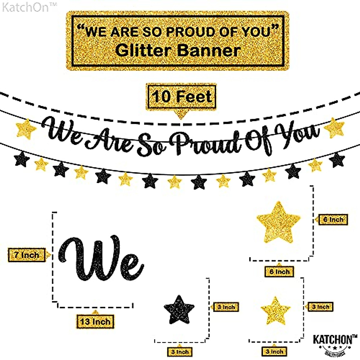 Glitter, We Are So Proud of You Banner - Large 10 Feet, No DIY | Graduation Banner for Black and Gold Graduation Party Decorations 2023 | Graduation Garland for Class of 2023 Graduation Decorations