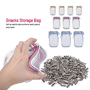 Fdit 10 Pieces Mason Jar Pattern Food Saver Storage Bags Set Airtight Reusable Bottle Modeling Zippers Food Container Kitchen Organizer 's Snacks Fresh Bags