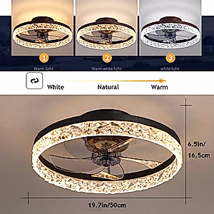 PSHRFANST 19.7" Ceiling Fan with Lights, Dimmable LED 6 Speeds Reversible Blades Timing with Remote Control, Semi Flush Mount Low Profile Fan, Brown
