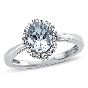 FJC Finejewelers 10k White Gold 8x6mm Oval Aquamarine with White Topaz accent stones Halo Ring Size 6
