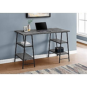Monarch Specialties 7526 Computer Desk, Home Office, Laptop, Storage Shelves, 48" L, Work, Metal, Laminate, Black, Contemporary, Modern Desk-48 L Grey Stone-Look, 47.25" L x 23.75" W x 30" H