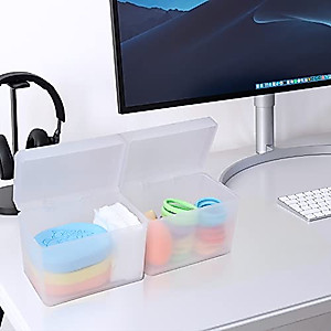 Cotton Swab Holder 2-Pcs Bathroom Canisters, Clear Plastic Storage Box With Hinged Lids, Makeup Organizer-Suitable for Q-Tips, Cotton Balls, Cotton Pads, Lipsticks, Cosmetics (2 Middle Boxs)