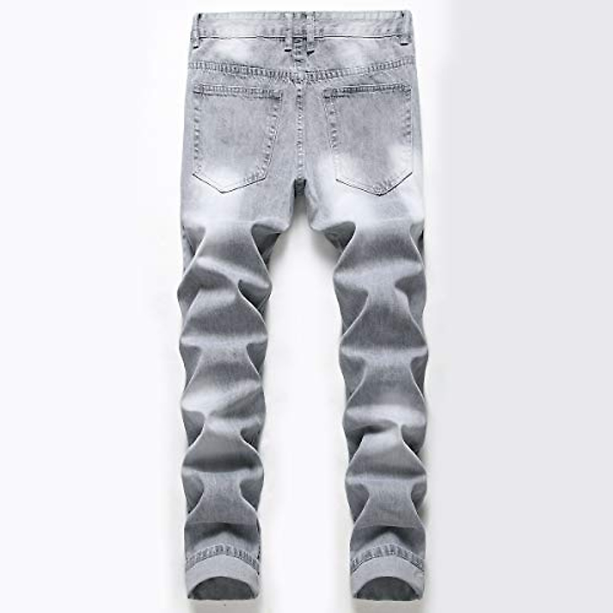 LZLER Mens Ripped Jeans,Distressed Destroyed Slim Fit Straight Leg Denim Pant with Holes(Light Grey 870,34)