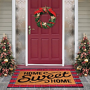 YINLUMY Christmas Buffalo Plaid Outdoor Doormat 23.6” x 51.2 Black/Red Checkered Rug,Cotton Hand-Woven Washable Front Layered Door Mats Reversible Fall Porch Rug for Farmhouse/Entryway/Patio