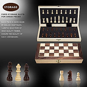 AMEROUS 12" x 12" Magnetic Wooden Chess Set for Adults and Kids, 2 Bonus Extra Queens, Folding Board with Storage Slots, Handmade Chess Pieces, Portable Travel Chess Board Game Sets, Gift Packed Box