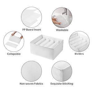 Coorganisers 4 Packs Jeans Drawer Organizers for Clothing,5 Grids Compartment Wardrobe clothes organizer,Fabric Washable Closet Organizers and Storage Bins for Jeans,Pants,Bra,Legging,t-shirt-White