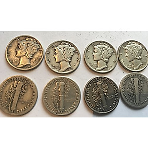 10 Silver Mercury Dimes 1916-1945 Choice Fine