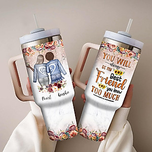 WAZONE Personalized Friendship Tumbler 40oz with Handle and Straw Travel Coffee Mug Best Friends Custom Names Birthday Christmas Thanksgiving Gifts for Soul Friend Besties Girls BFF