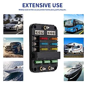 BlueFire 12V Fuse Block, Upgraded 6 Circuit Fuse Box with Acc Interface,Fuse Holder with LED Light Indication & Protection Cover for Car Boat Marine Truck Vehicle SUV Yacht RV(6 Way- A)