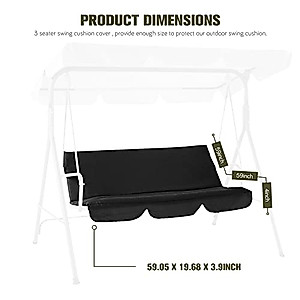 Quekehis Patio Swing Cushion Cover Replacement Waterproof Swing Seat Cover for 3 Seat Outdoor Swing Cushion Protective Cover 59x19x4inch Black
