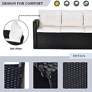 6-Piece Wicker Sofa,All-Weather PE Rattan Patio Outdoor Dining Conversation Sectional Set with Coffee Table, Wicker Sofas, Ottomans, Removable Cushions for Garden (Dark Grey Wicker+Beige Cushion)