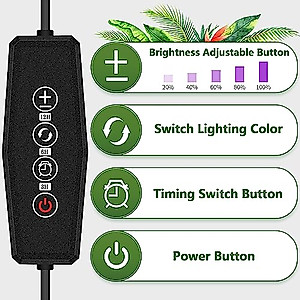 ZXMEAN LED Grow Light, 3 Heads Red Blue White Full Spectrum Plant Light with Clamp for Indoor Plants & Seed Starting, 10-Level Dimmable, Auto On Off, Timing 4 9 12Hrs