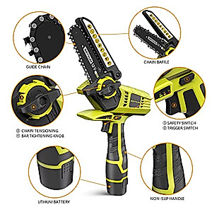 SEYVUM Mini Chainsaw with 2 Batteries 2 Chains, Portable Electric Chainsaw Cordless Handheld Small Power Chain Saws with Security Lock, Hand Saw for Trees Trimming Branch Wood Cutting
