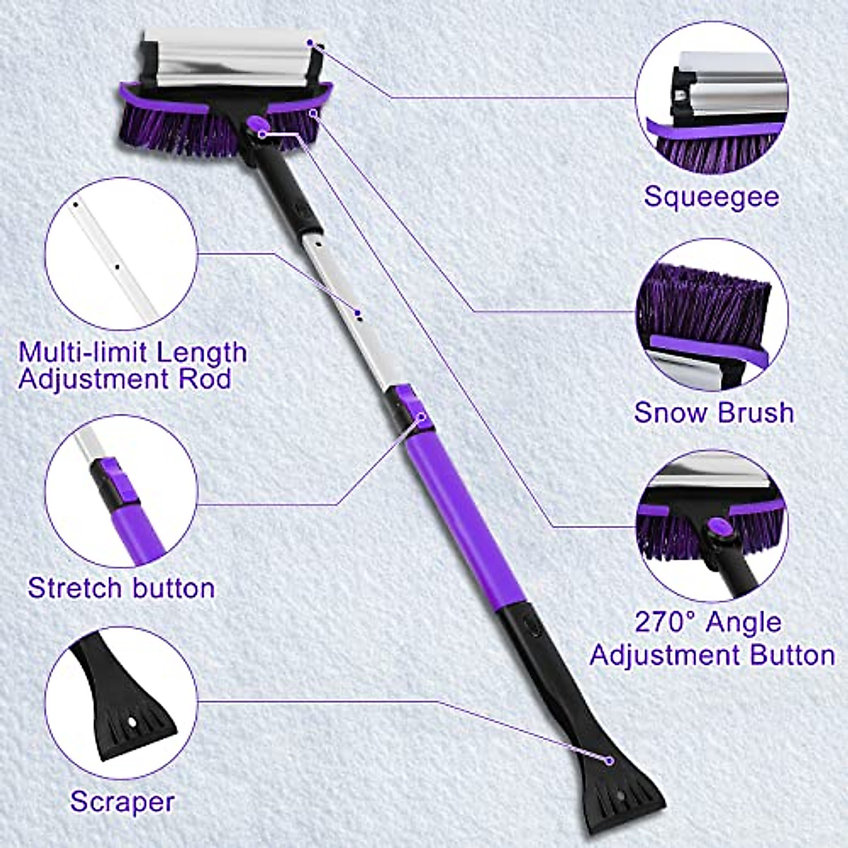GLLPN Ice Scraper and Snow Brush for Car Windshield with Ergonomic Foam Grip Ergonomic,Winter Windows Scraper for Cars, Trucks, SUVs (31.5" to 39.3")