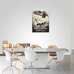 Yudchen Bald Eagle Wall Art American Flag Pictures Wall Decor Rustic Christian Eagle Canvas Prints Painting Home Decor Patriotic Framed Artwork for Living Room Bedroom Office Ready to Hang 12''x16''