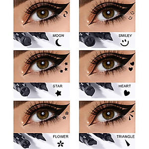 Ownest 6 Pcs Liquid Eyeliner Set,Double-Side Waterproof Smudge-proof Eyeliner Stamp Pen Eyeliner Tattoo Tool Makeup-Smiley, Triangle,Heart,Star,Moon,Flower