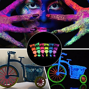 Amareu Glow in Dark Body Paint Body&Face Glow Backlight Neon Fluorescent 0.34oz Set of 6 Tubes