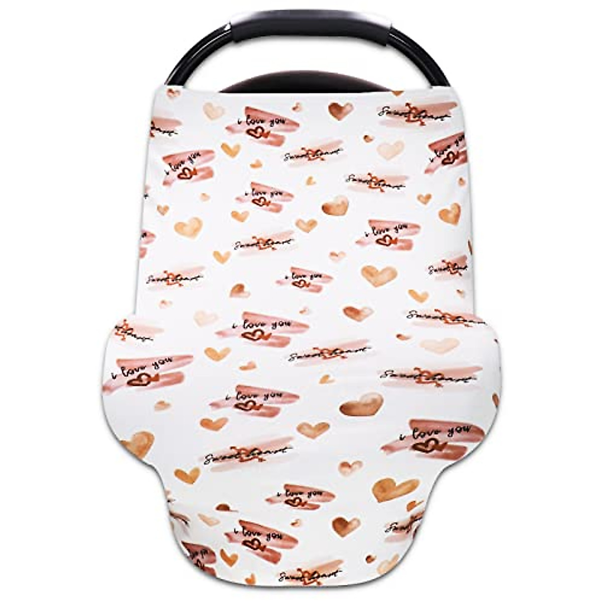 Hooyax Infant Car Seat Cover for Mom Baby, 6 in 1 Multi-Use Cover for Nursing, Breastfeeding, Carrier, Stroller, High Chair, Shopping Cart Lounger Canopy Ultra Soft and Stretchy, Stripe & Heart