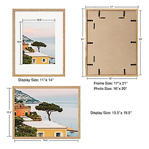 Axeman 16x20 Picture Frame with Mat for 11x14, Solid Oak Wood Poster Frame with Tempered Glass for Home Decor, Wooden 16x20inch Photo Frame for Art Photo and Prints, Set of 2, Natural
