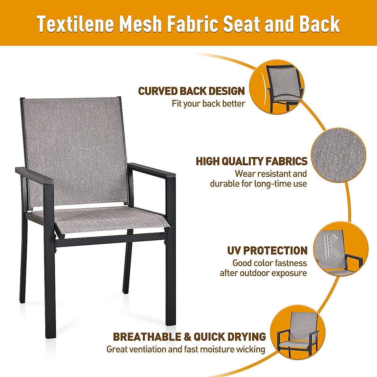 MEOOEM Patio Dining Chairs 2PCS Outdoor Metal Textilene Outdoor Dining Chairs,Durable for Lawn Garden Backyard Pool All Weather